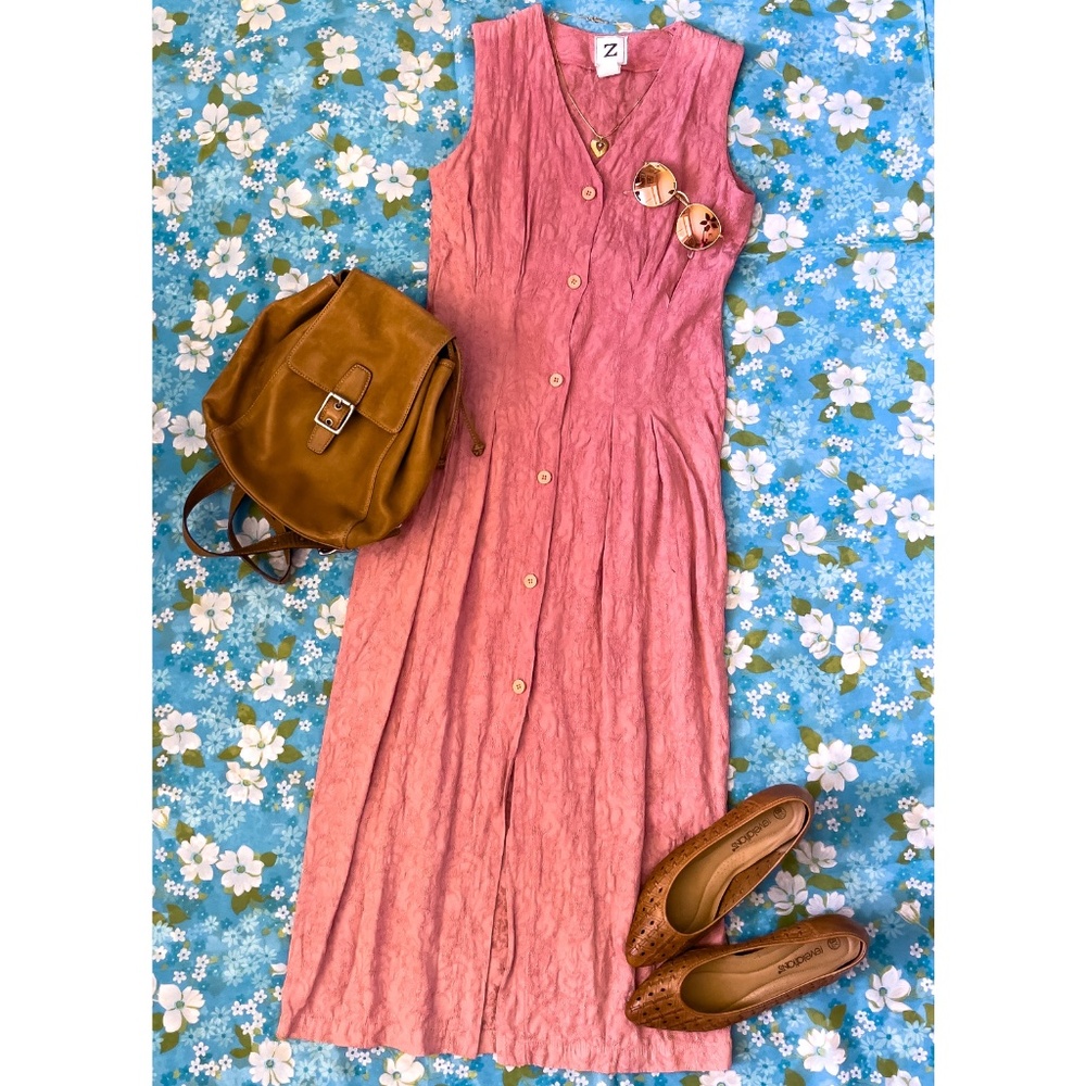 90s Pink Ombre Jacquard Sheath Button Front Dress - Gem